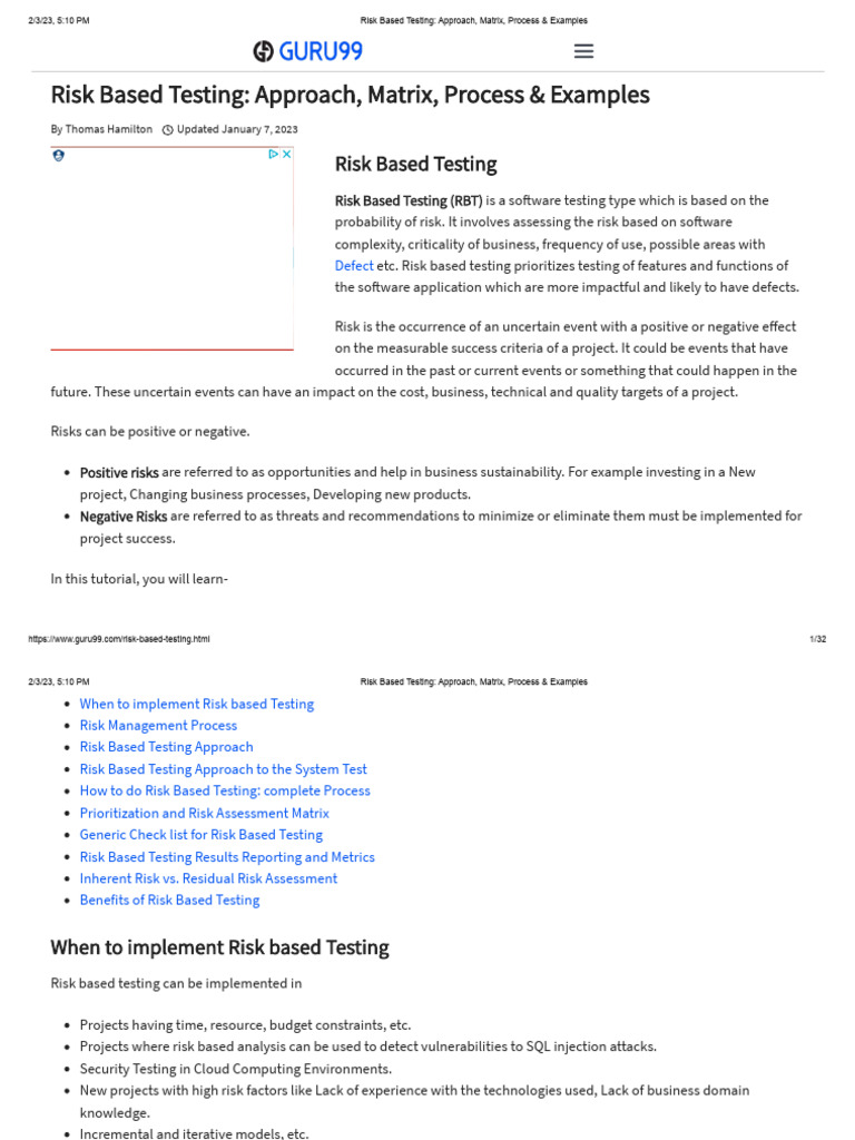Risk Based Testing - Approach, Matrix, Process & Examples | PDF | Risk ... Risk Based Testing - Approach, Matrix, Process & Examples | PDF | Risk ...