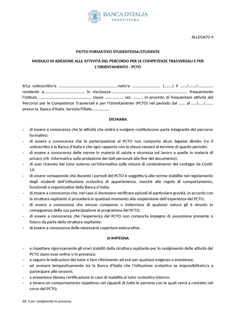 All. 4 Pcto - Patto Formativo | PDF | Ciencias sociales