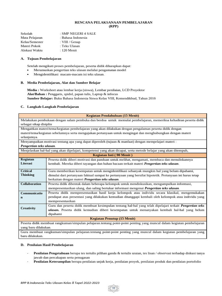 33 12. Kelas 8 RPP 6.1 Teks Ulasan | PDF