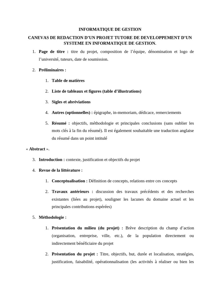 Canevas Projet Tutore | PDF