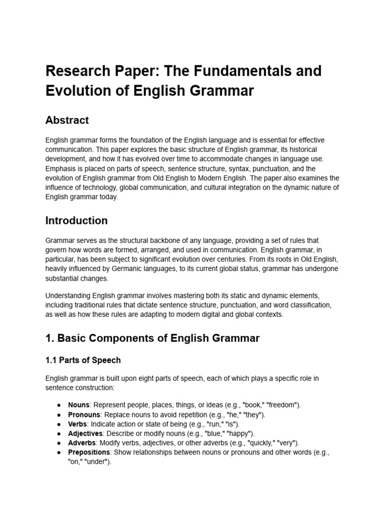 Research Paper: The Fundamentals and Evolution of English Grammar | PDF