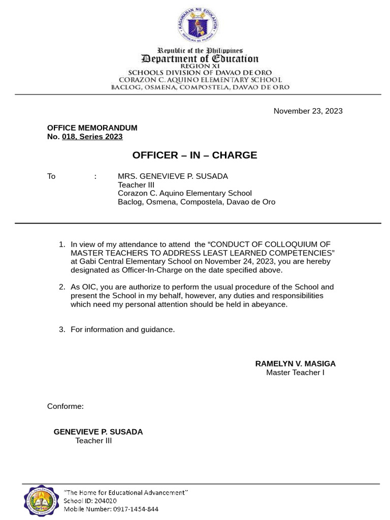 Memo For Oic | PDF