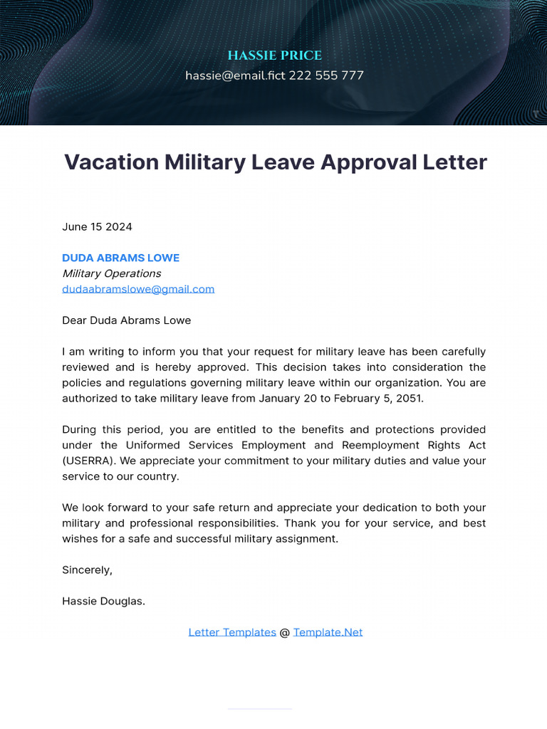 Free Vacation Military Leave Approval Letter | PDF