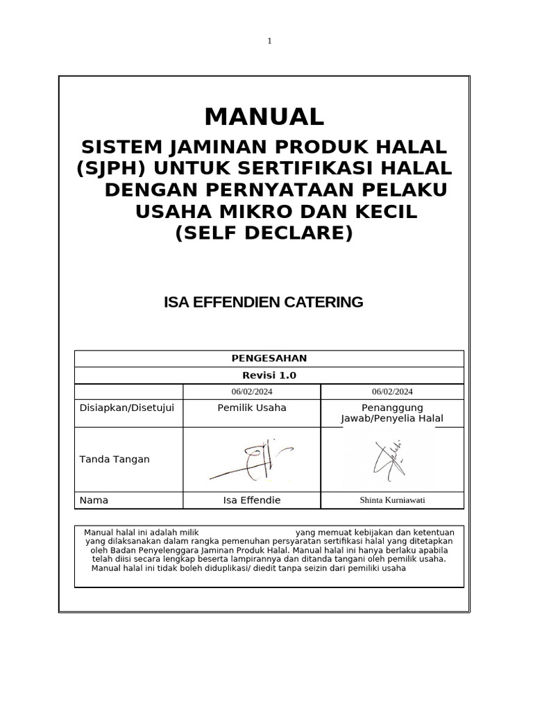 CONTOH Manual SJPH Self Declare | PDF