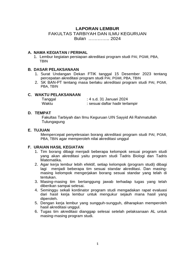 Contoh Lap Lembur | PDF