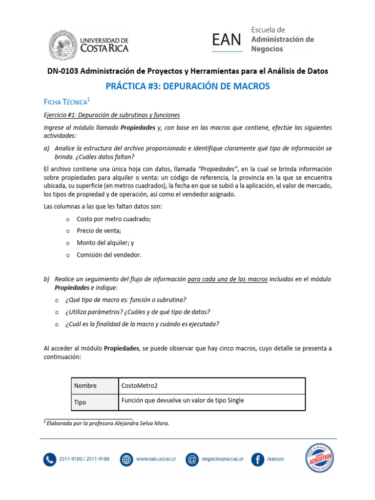 DN0103 Práctica VBA #03 - Depuración de Macros (Ficha Técnica) | PDF