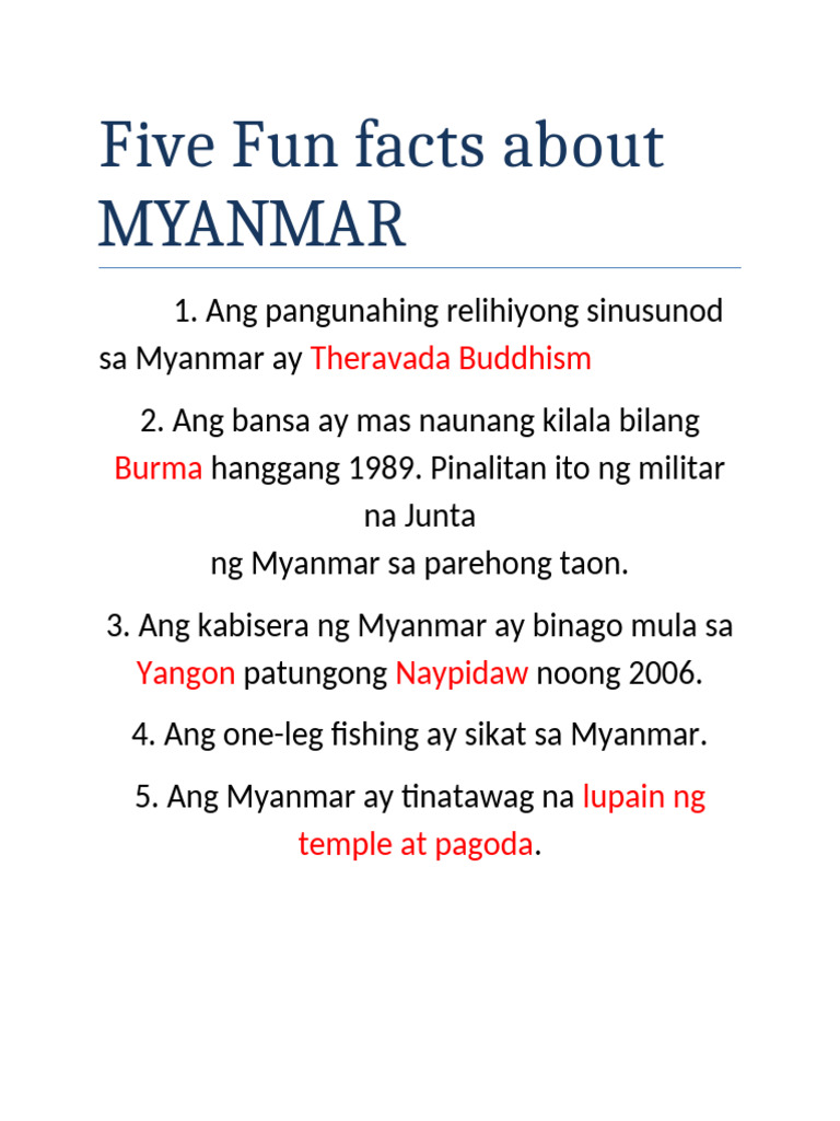 Five Fun Facts About MYANMAR GROUP 2 | PDF