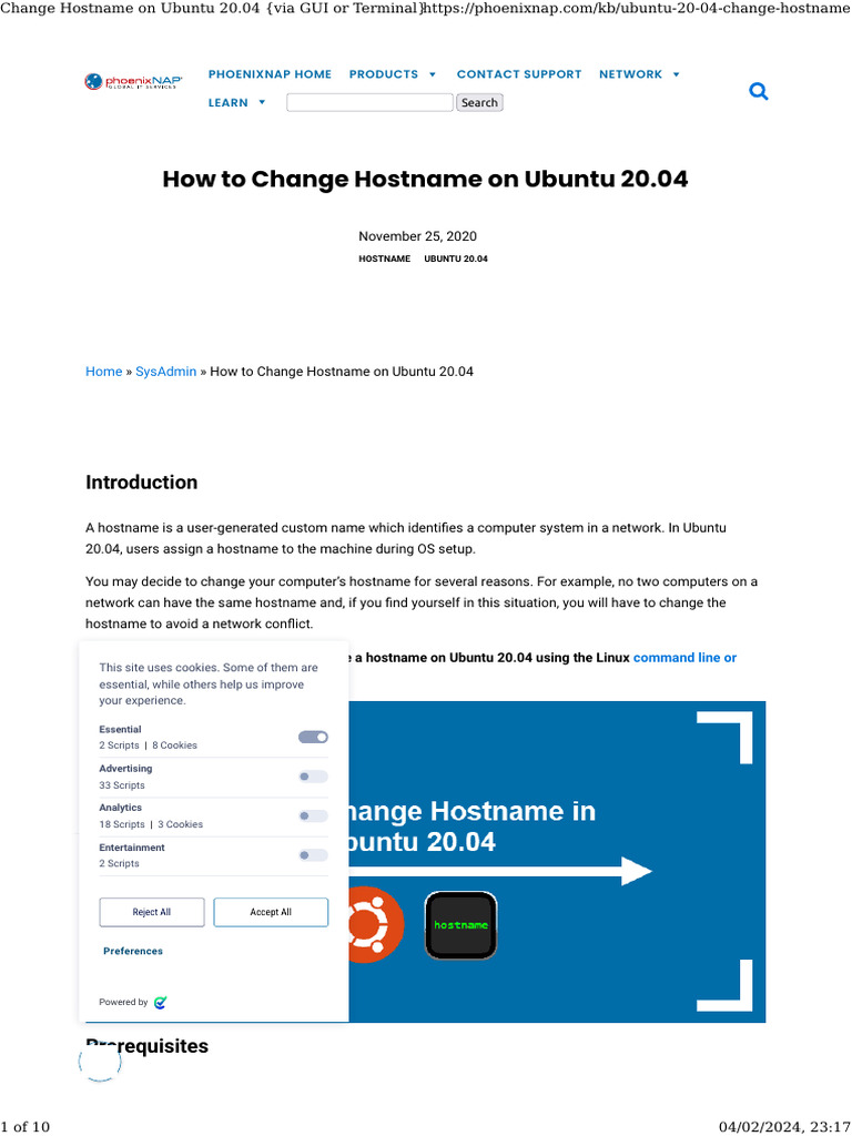 Change Hostname On Ubuntu 20.04 (Via GUI or Terminal) | PDF