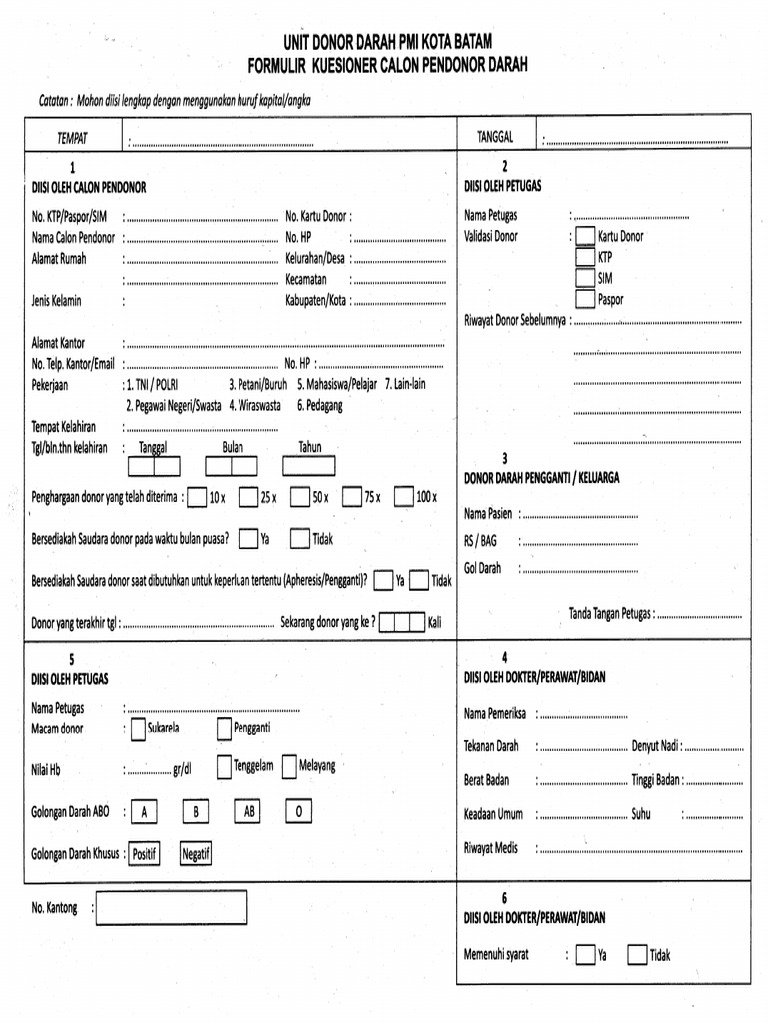 Form Donor Darah | PDF