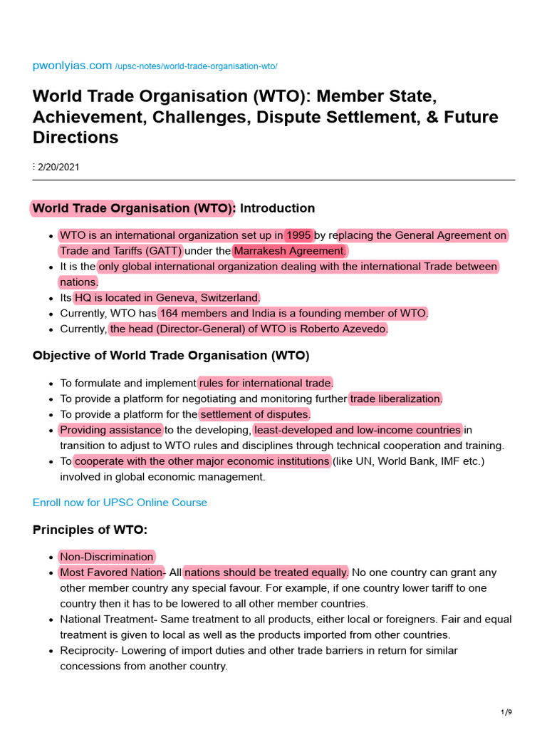 World Trade Organisation WTO Member State Achievement Challenges ...