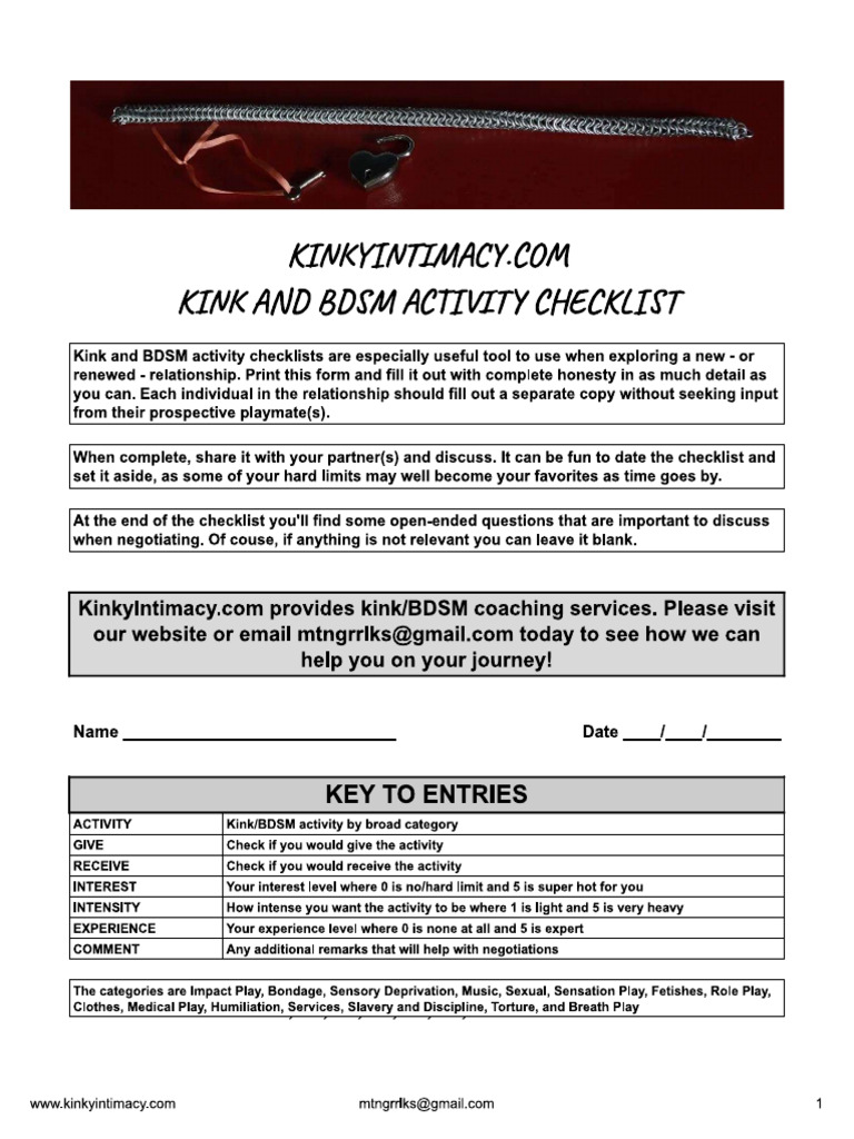 Comprehensive Kink and BDSM Activity Checklist | PDF