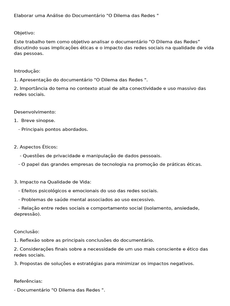 Análise do Documentário "O Dilema das Redes" | PDF | Arte