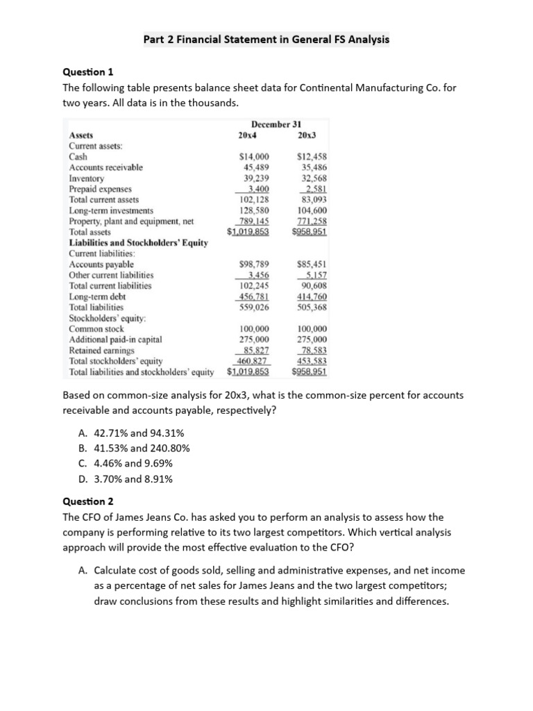 Part 2 Financial Statement in General Financial Statement Analysis - Qs ...