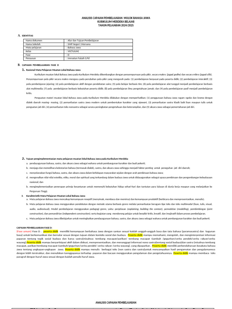 KELAS VII CP Dan ATP AKSARA JAWA | PDF