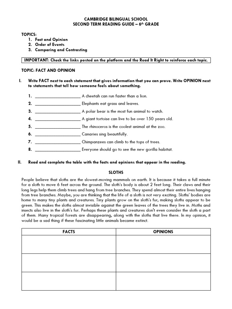 2nd Term 6th Reading Guide | PDF