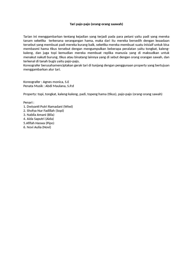 Sinopsis Tari Pajo Pajo | PDF