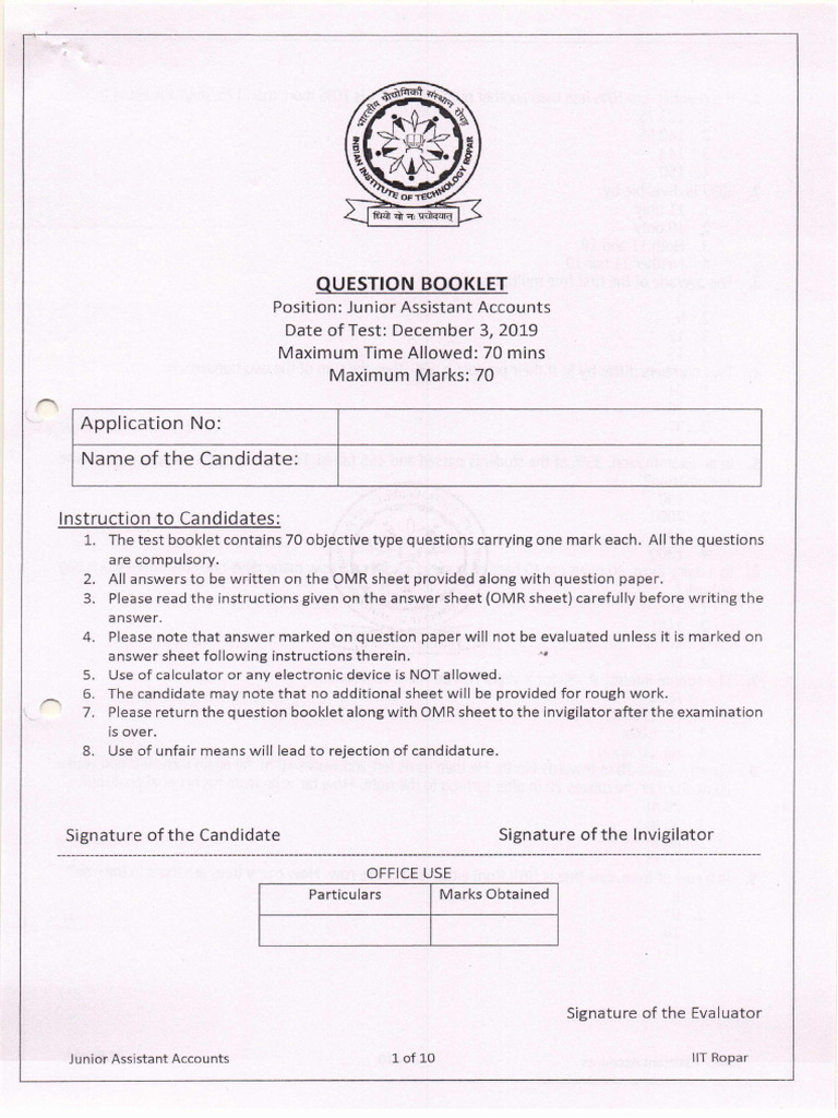 Junior Assistant Accounts | PDF