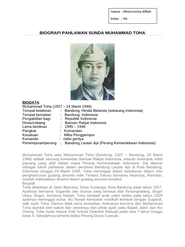 Biografi Pahlawan Sunda Muhammad Toha | PDF