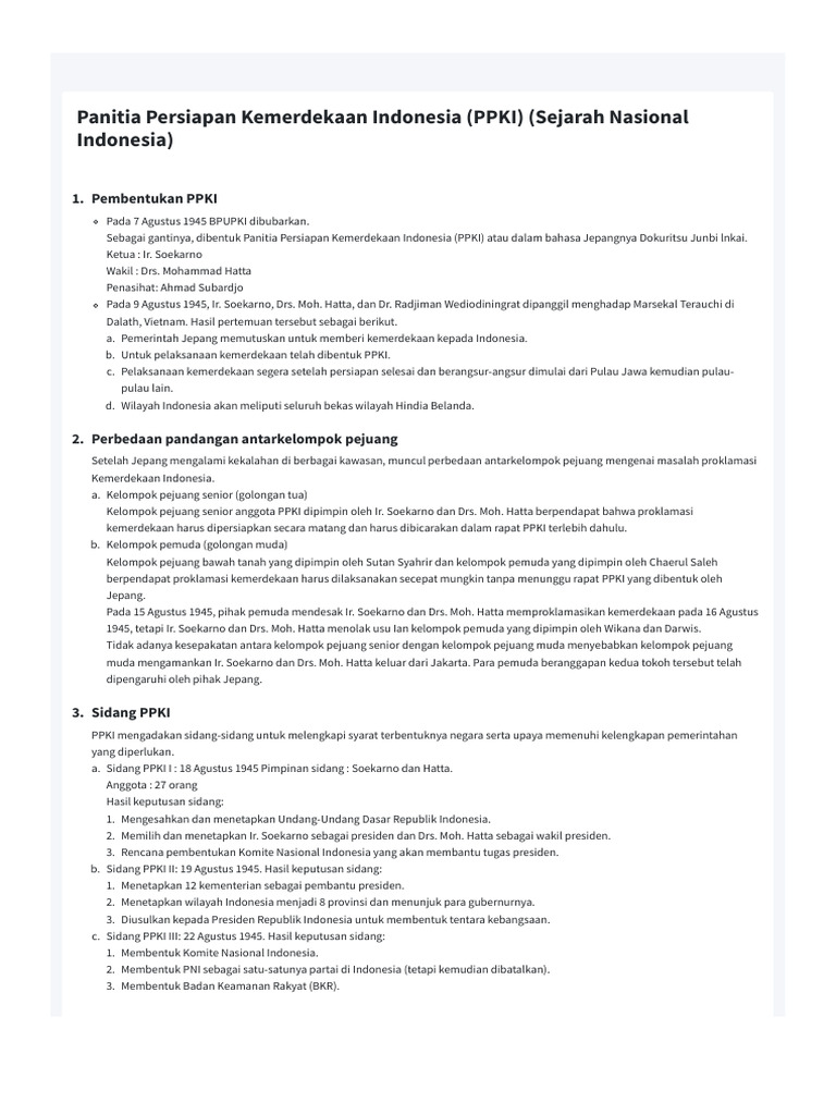 Panitia Persiapan Kemerdekaan Indonesia (PPKI) (Sejarah Nasional ...