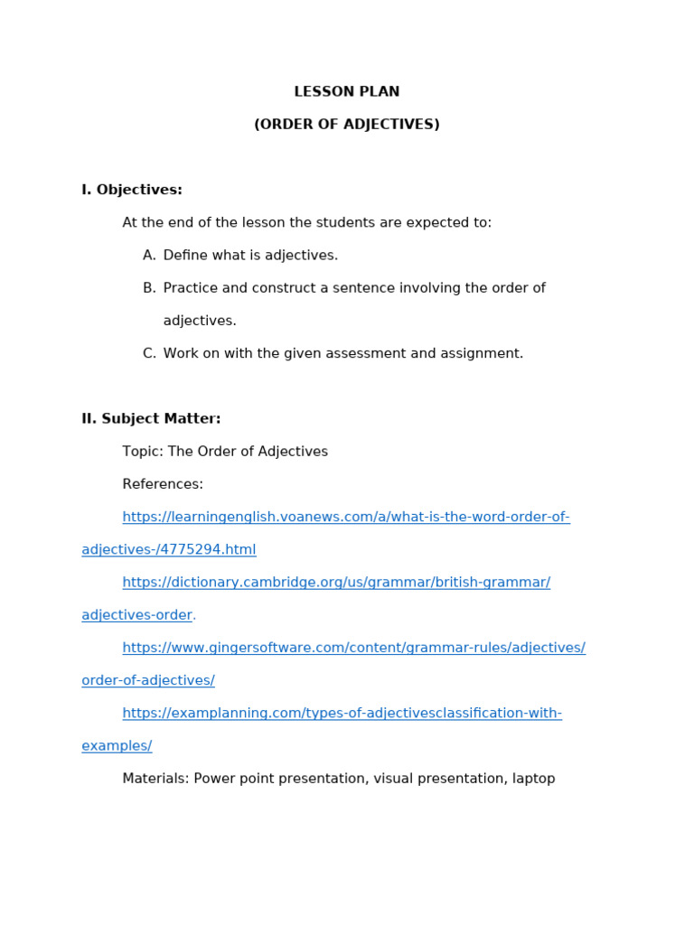Detailed-Lesson Plan | PDF | Adjective | Noun