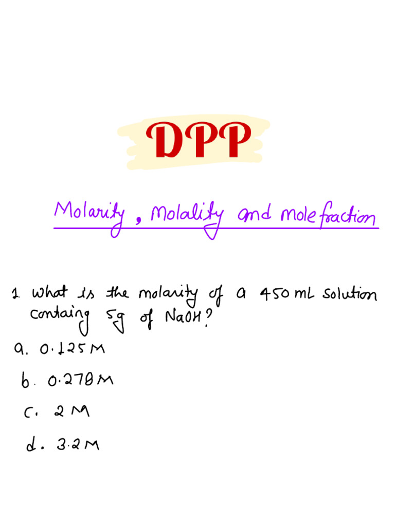 Molarity, Molality and Mole Fraction | PDF