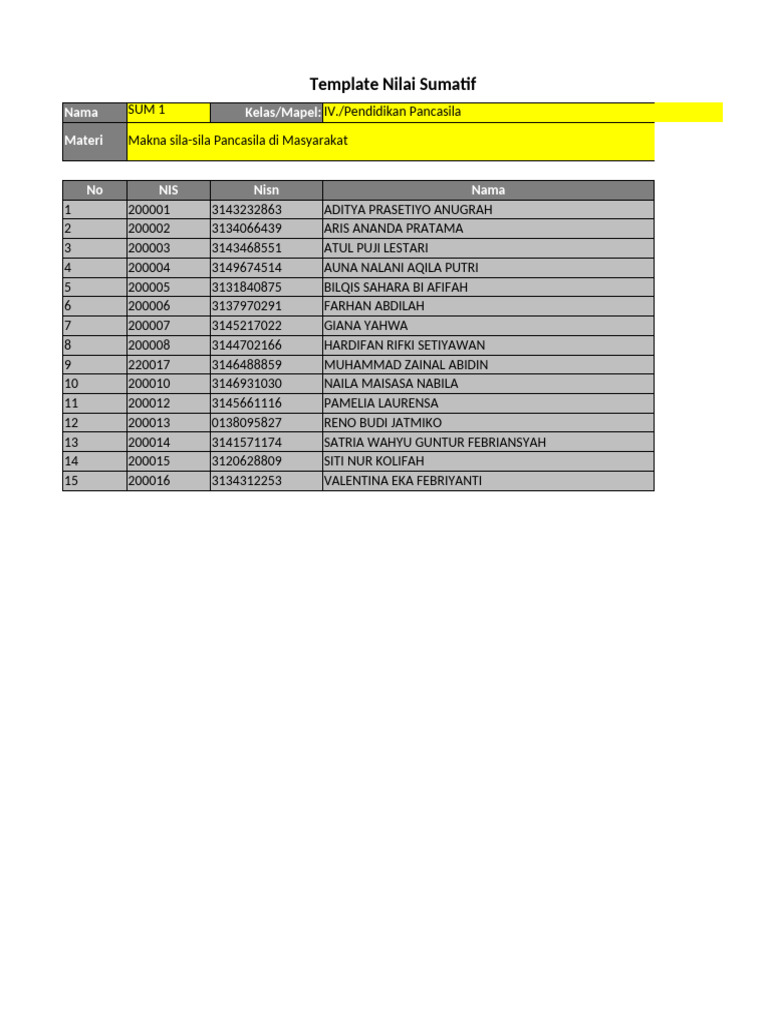 Template Nilai Sumatif-IV.-pendidikan Pancasila | PDF