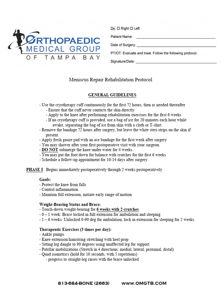 Meniscus Repair Rehab Protocol | PDF