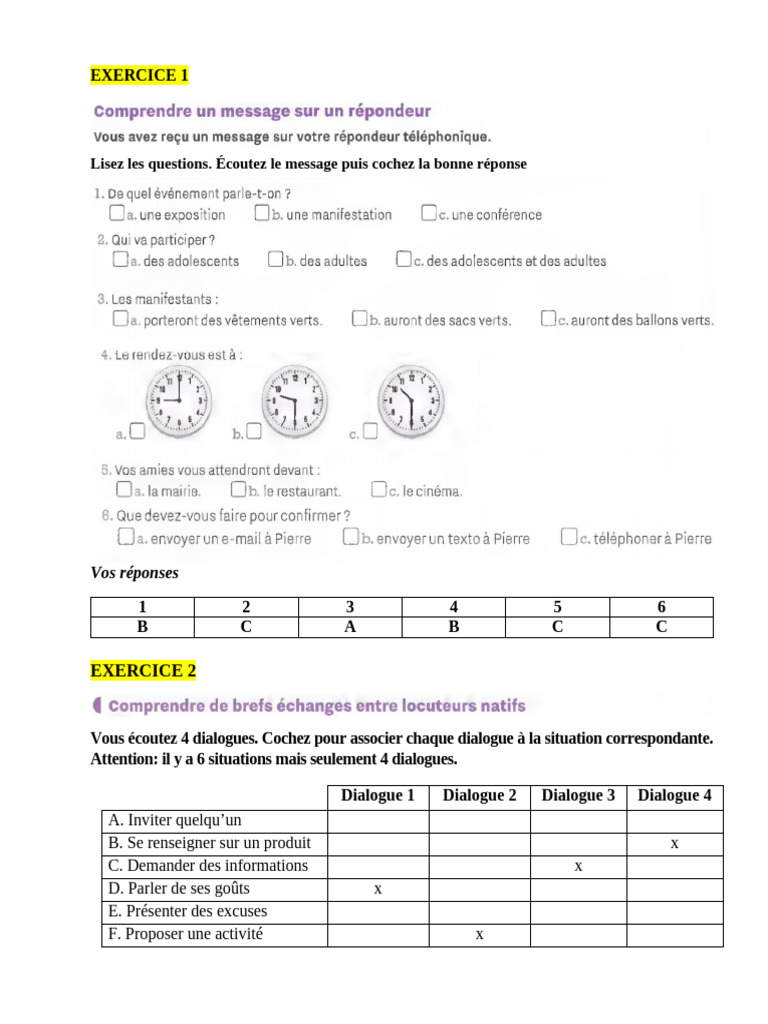 Đỗ Thị Thanh Hà - 24FP0121012 - Nghe 3 - SEANCE 1-EXERCICES | PDF