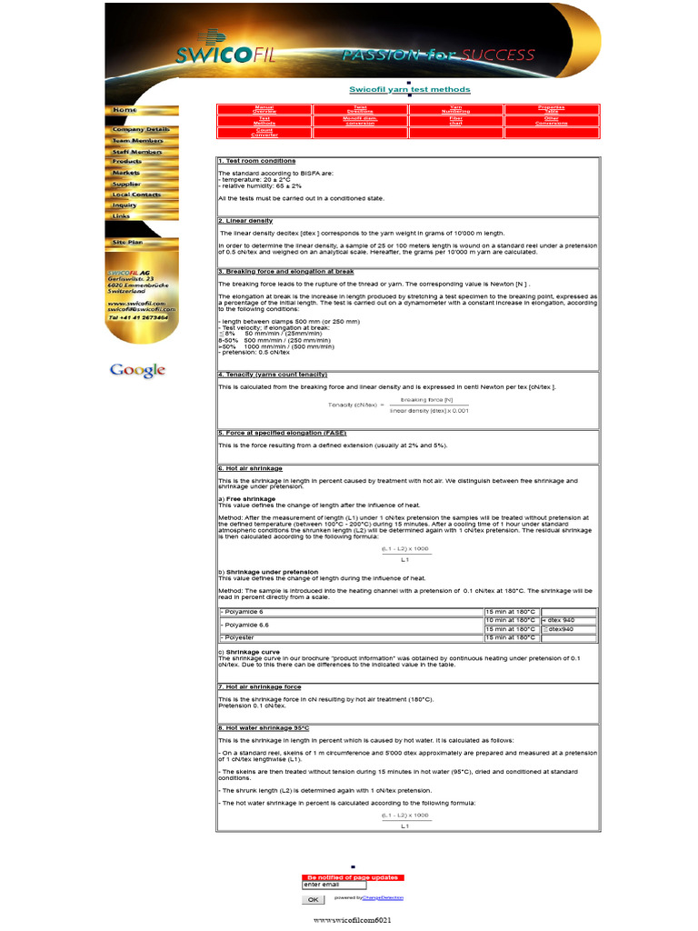 Yarn Test Methods of Swicofil | PDF