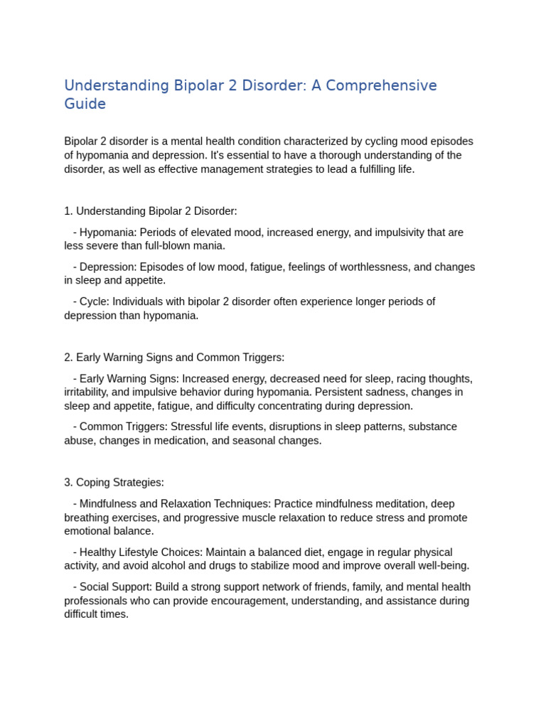 Understanding Bipolar 2 Disorder | PDF | Bipolar Disorder | Self ...