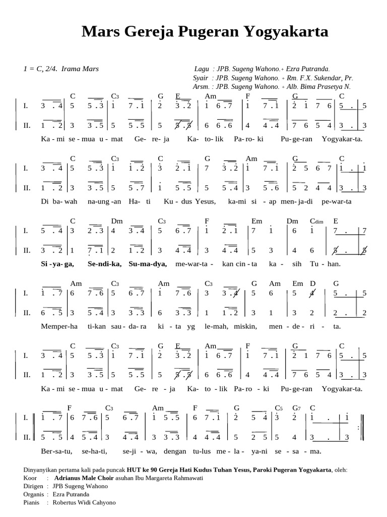 Teks Lagu Mars Gereja Pugeran (2 Suara Ke 10) | PDF