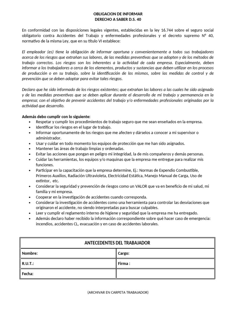 Odi Obligacion de Informar Jefe de Servicio | PDF