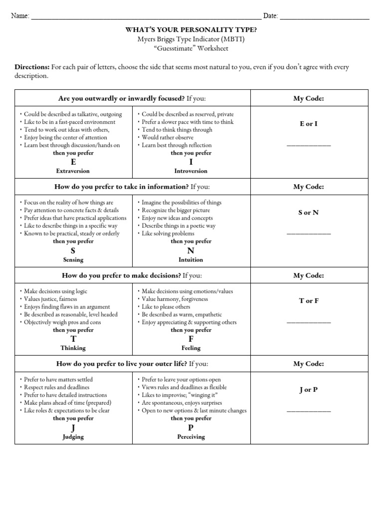 MBTI - Fillable | PDF