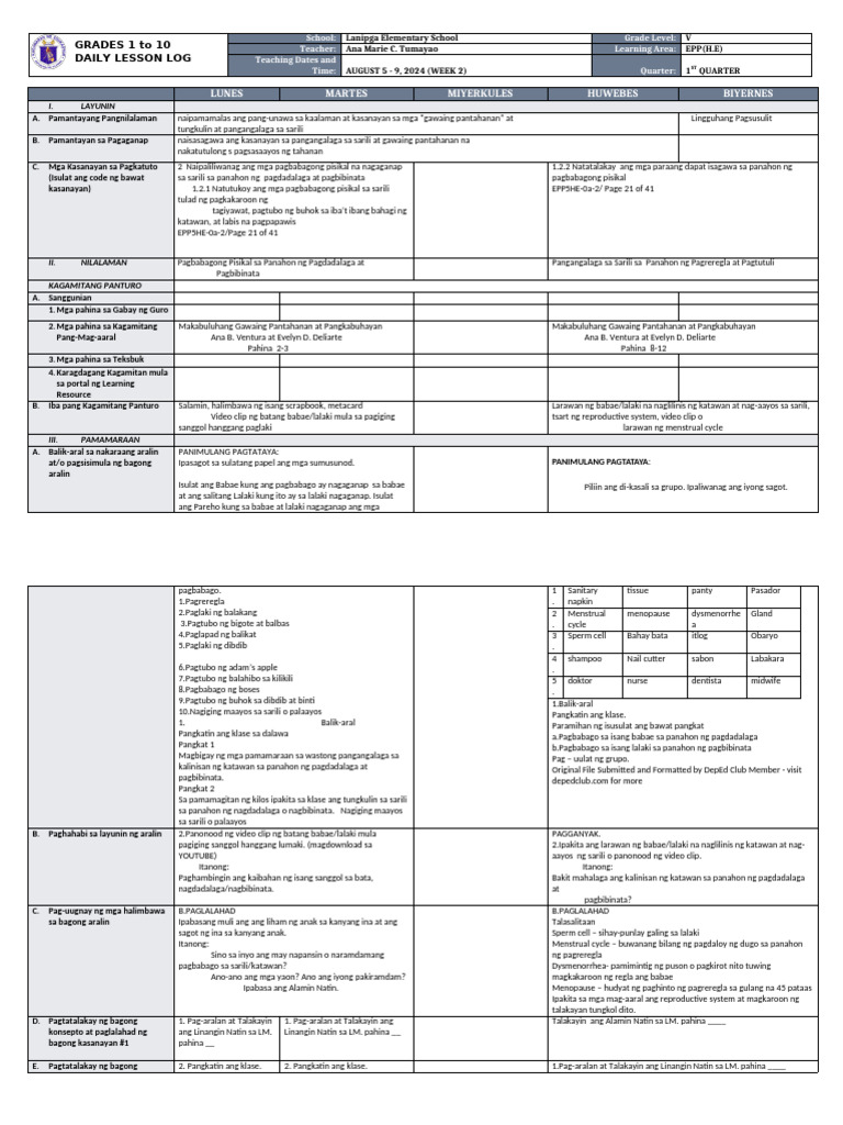 DLL - Epp 5 - Q1 - W2 | PDF