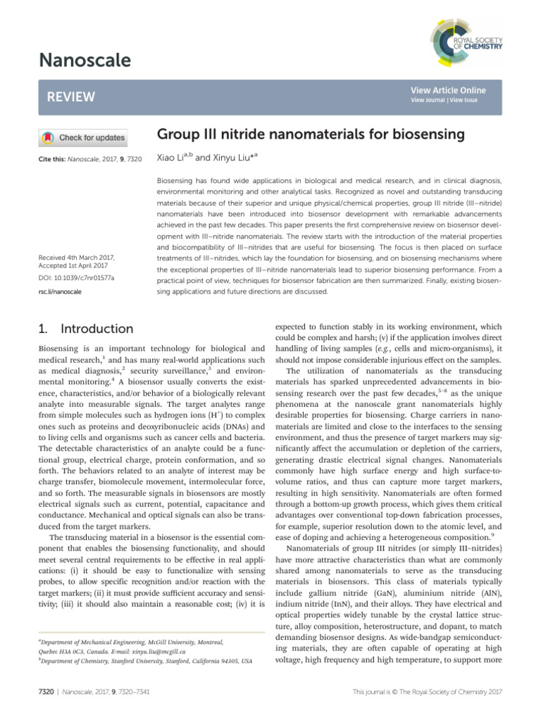 Group III Nitride Nanomaterials For Biosensing | PDF