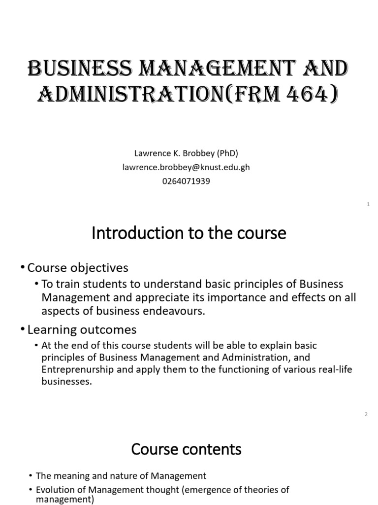 Business Management And Administration Lecture 1 Pdf