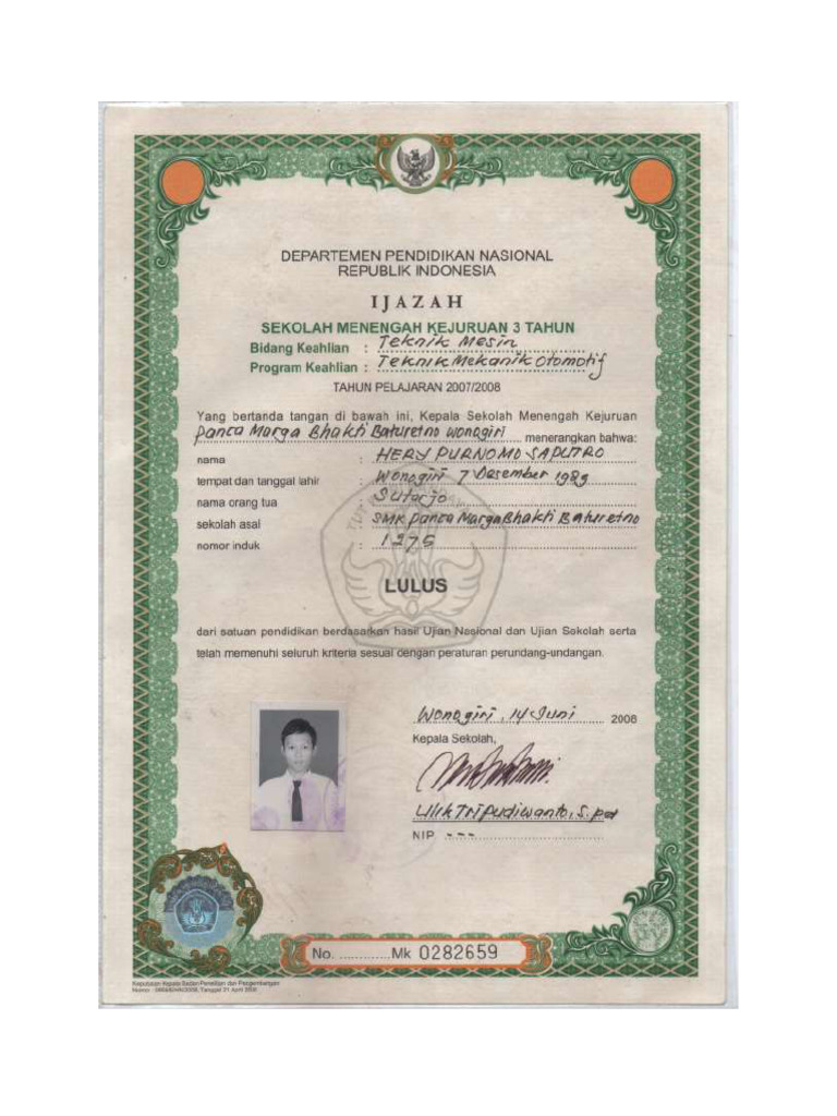 Scan Ijazah Depan | PDF