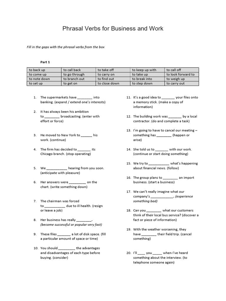 Phrasal Verbs For Business and Work 240730 085320 | PDF