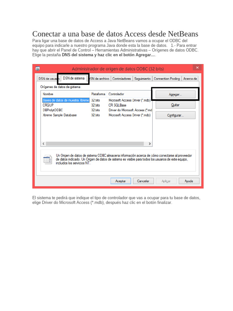 Conectar A Una Base de Datos Access Desde NetBeans | PDF