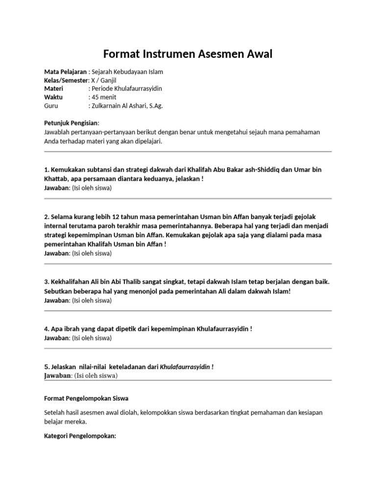 Contoh Instrumen Asesmen Awal Dan Diferensiasi | PDF