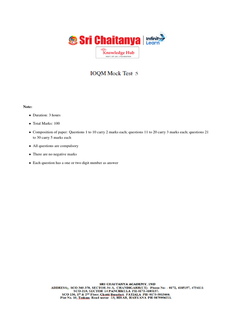 IOQM Mock (05-09-2024) | PDF