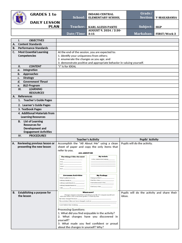Grade 5 Hgp-lesson Script-week 2 | Pdf