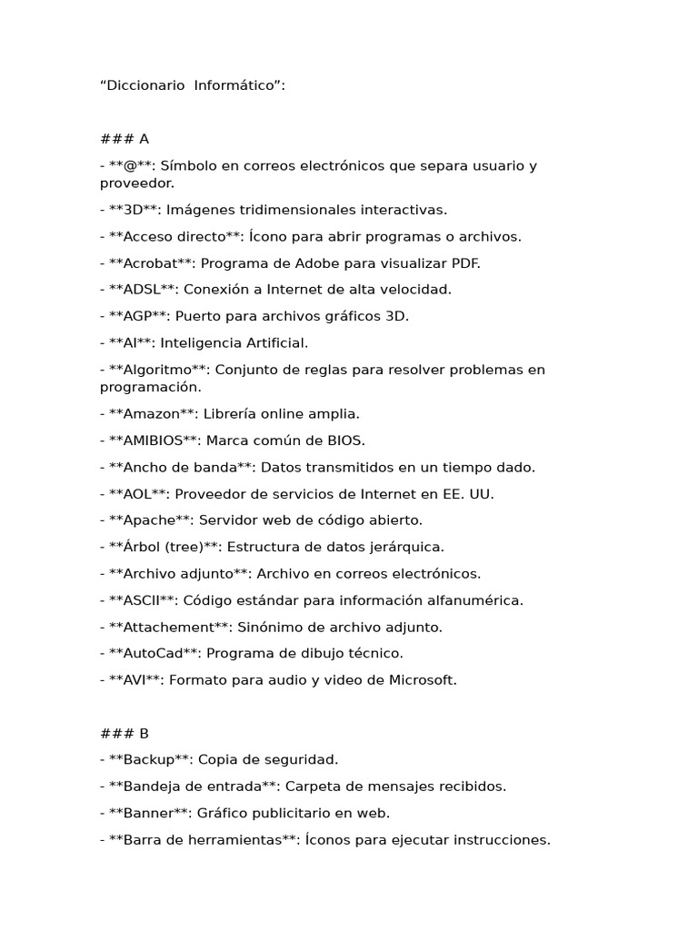 Diccionario Informático Resumido Cada Uno | PDF