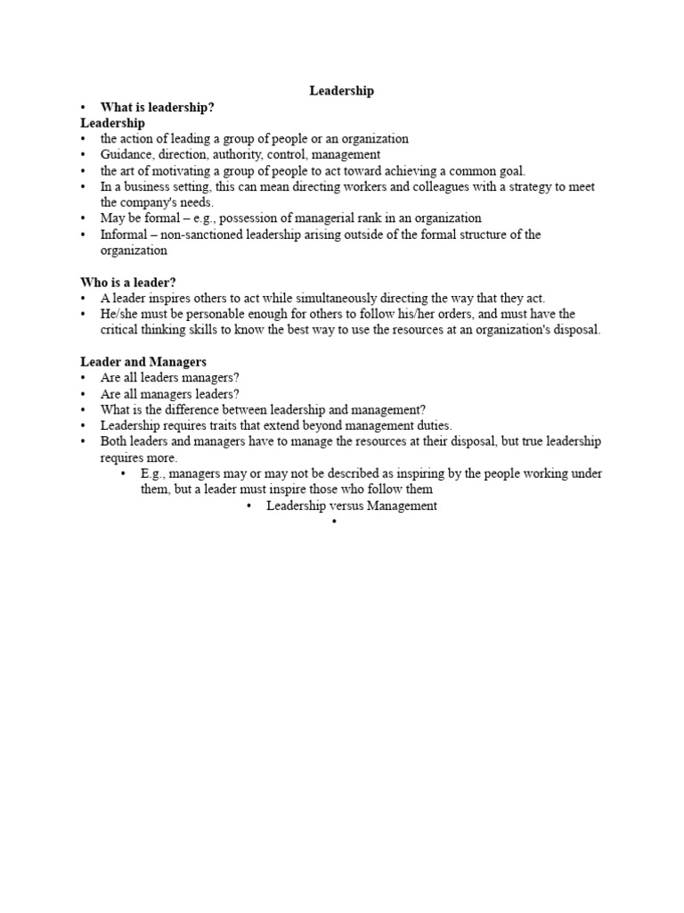 Leadership Lecture Notes | PDF