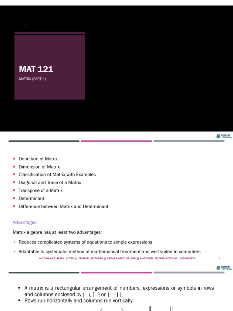 Matrix (Part 1) - MAA | PDF