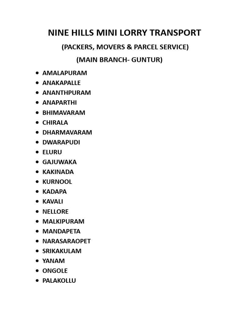 Nine Hills Mini Lorry Transport | PDF