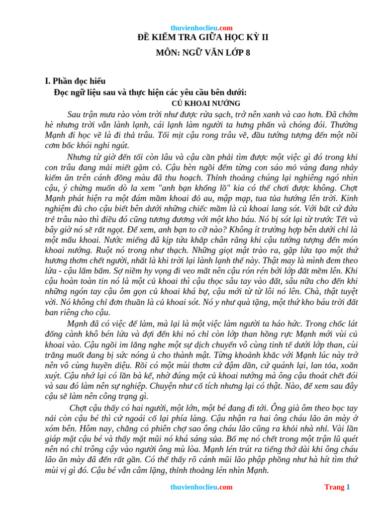 De Thi Giua HK2 Van 8 KNTT | PDF