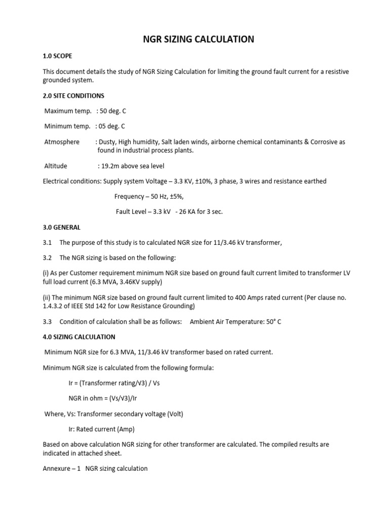 NGR Sizing Calculation: 1.0 SCOPE | PDF
