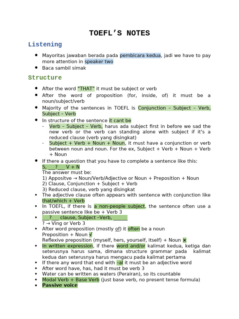 Toefl's Notes | PDF