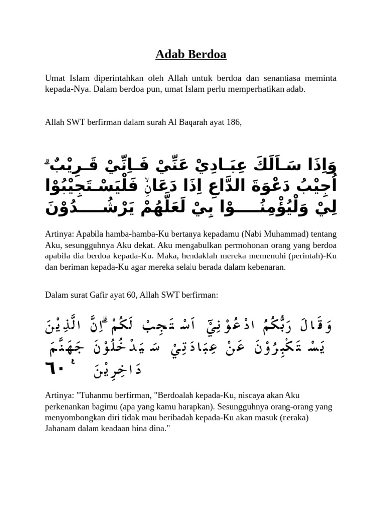 Adab Berdoa Menurut Ok | PDF